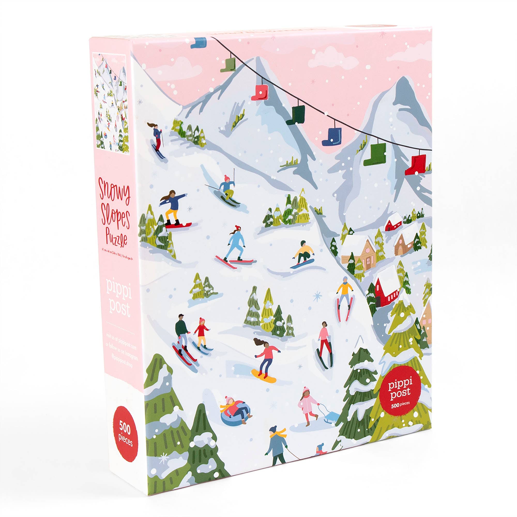 Snowy Slopes 500 Piece Winter Puzzle by Pippi Post• Puzzle Weekend
